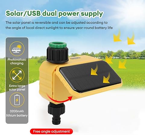 Sprinkler Timer, Solar Powered Water Timer Rechargeable with Rain Delay ...